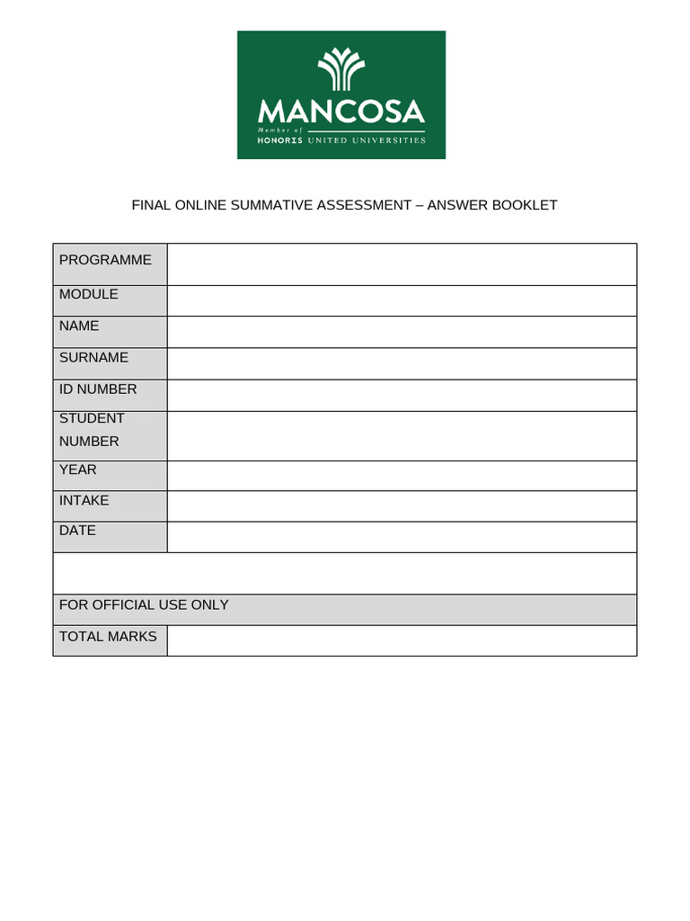 Generic Answer Booklet - Supply Chain | PDF