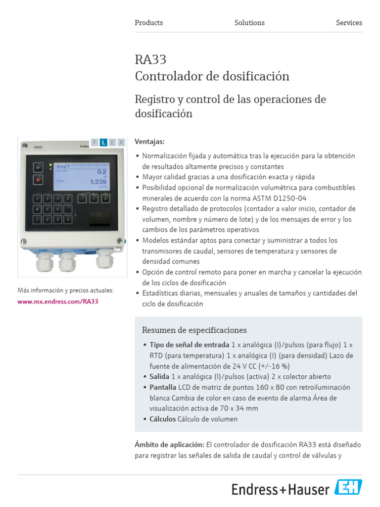 Endress-Hauser Batch Controller RA33 ES | PDF