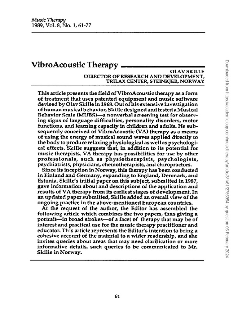VibroAcoustic Therapy | PDF