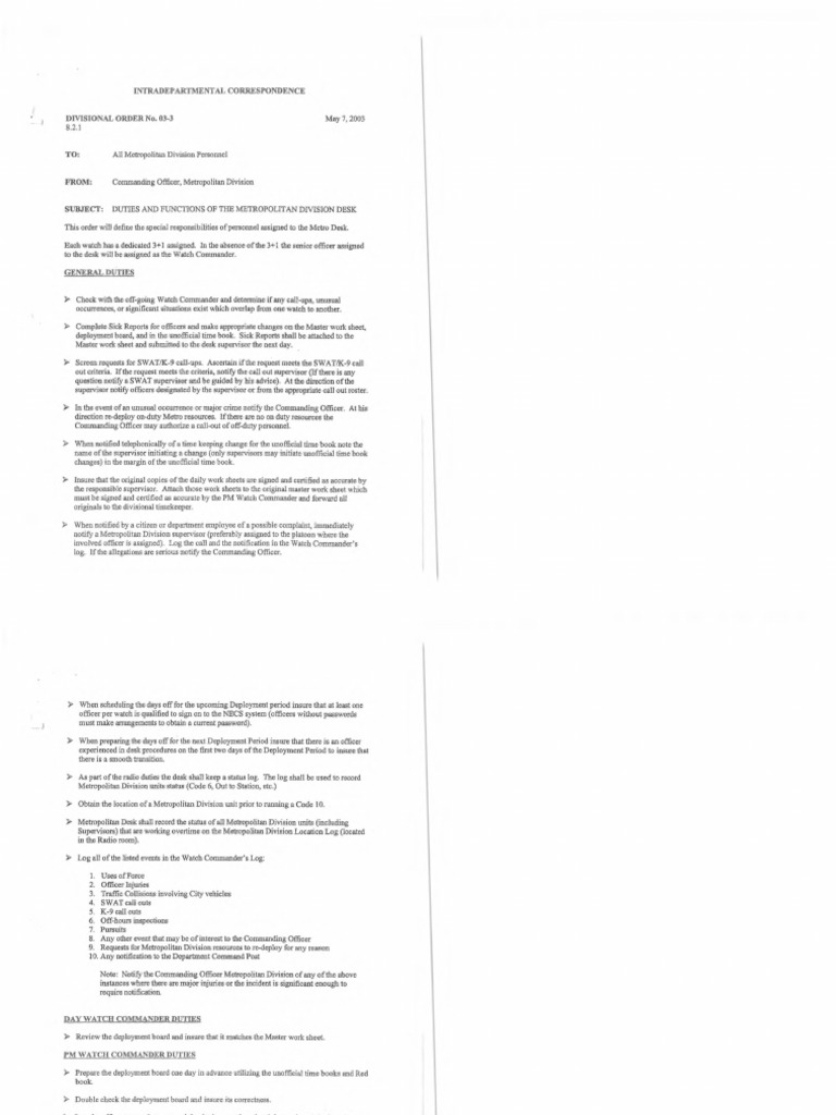 03-03 Metro Desk Functions | PDF