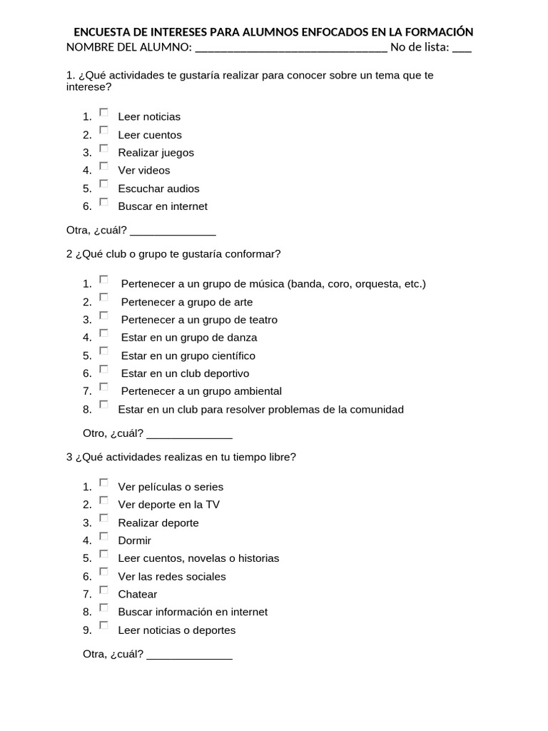 Encuesta de Intereses Enfocados en La Formación | PDF | Juegos y ...