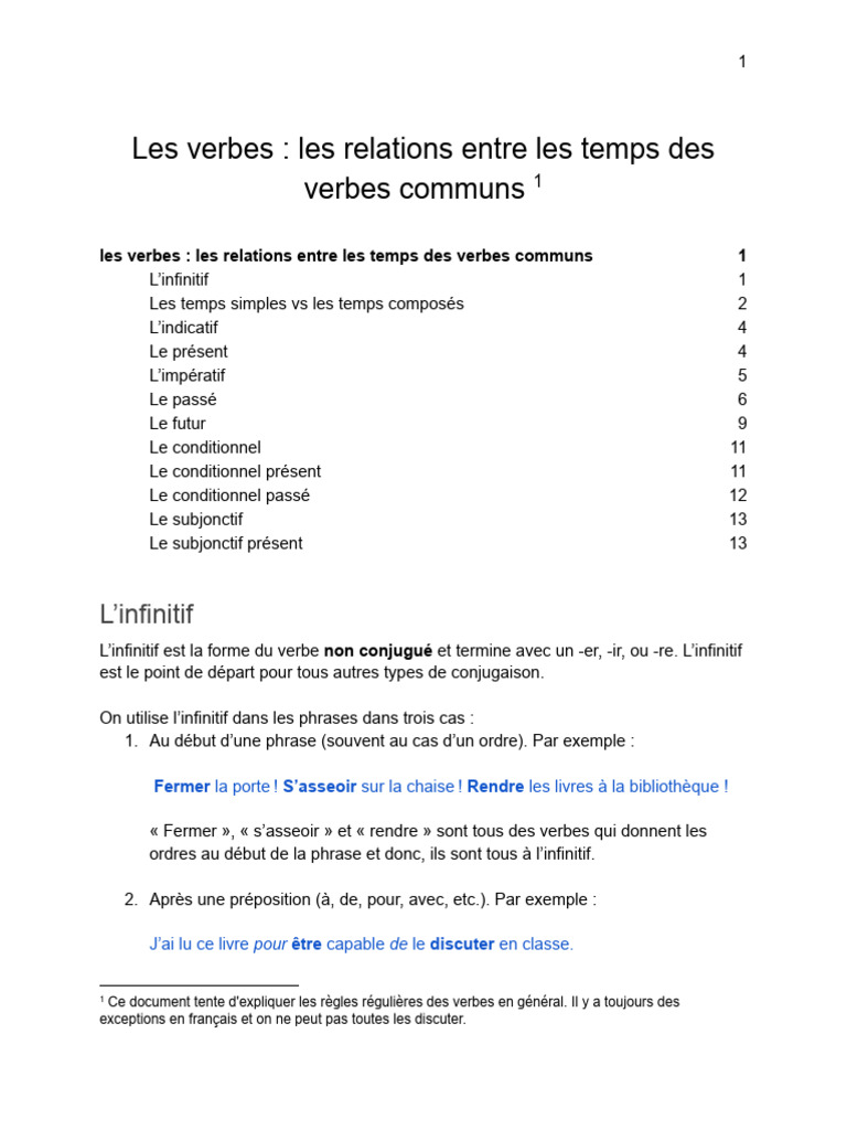 Les Verbes - Les Relations Entre Les Modes Et Les Temps Des Verbes ...