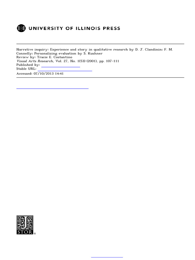Narrative Inquiry Experience and Story in Qualitative Research by D. J. Clandinin F. M. | PDF