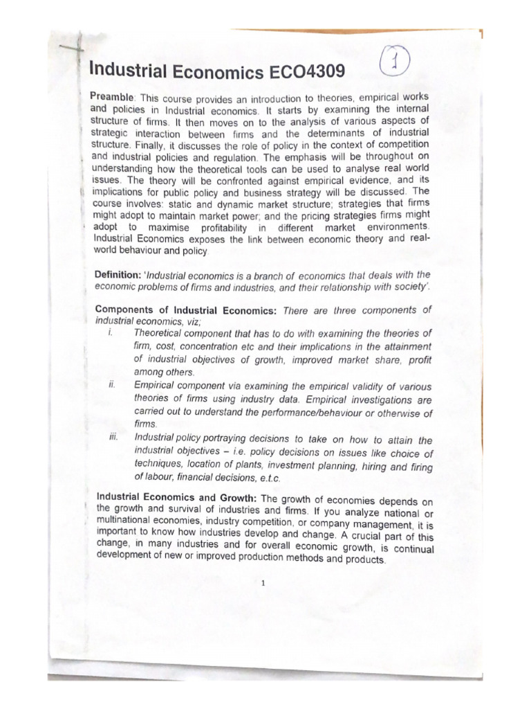 Industrial Economics 1-3 | PDF