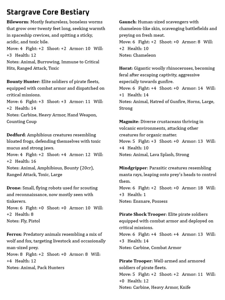Stargrave Core Bestiary | PDF