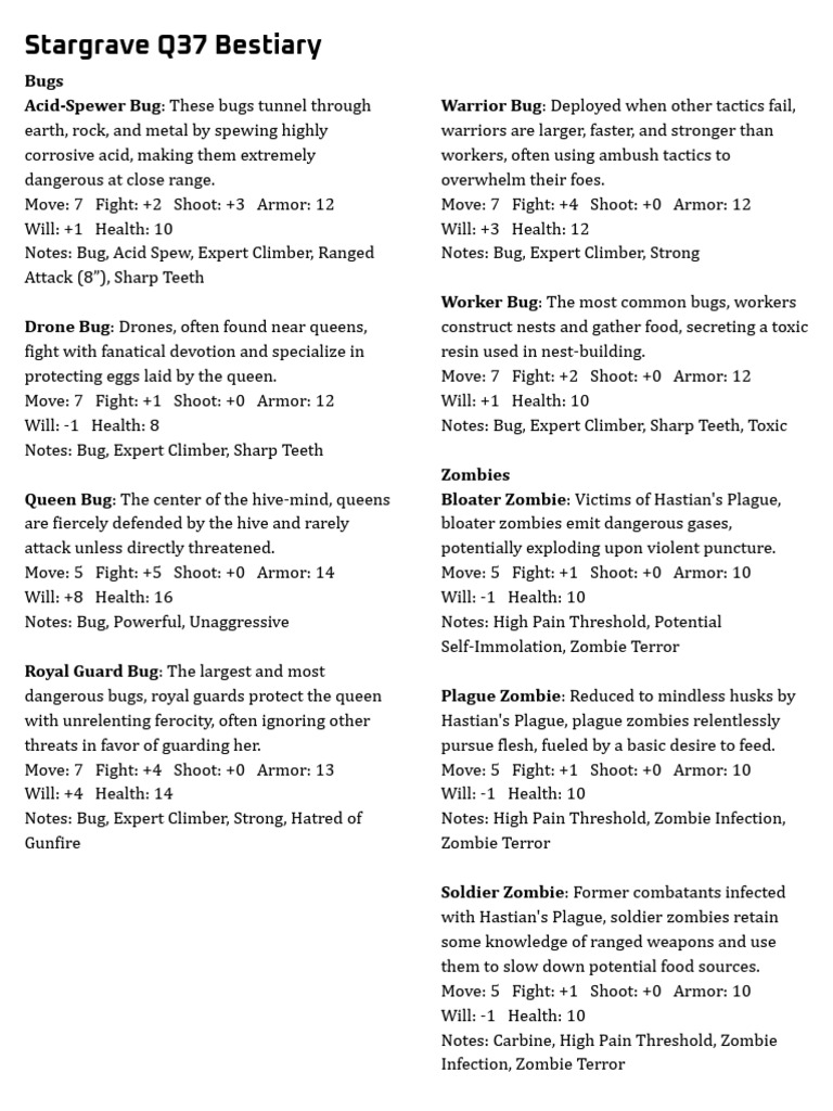 Stargrave Supplements Bestiary | PDF