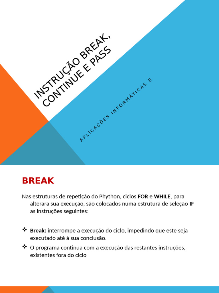 Instrução Break, Continue e Pass | PDF
