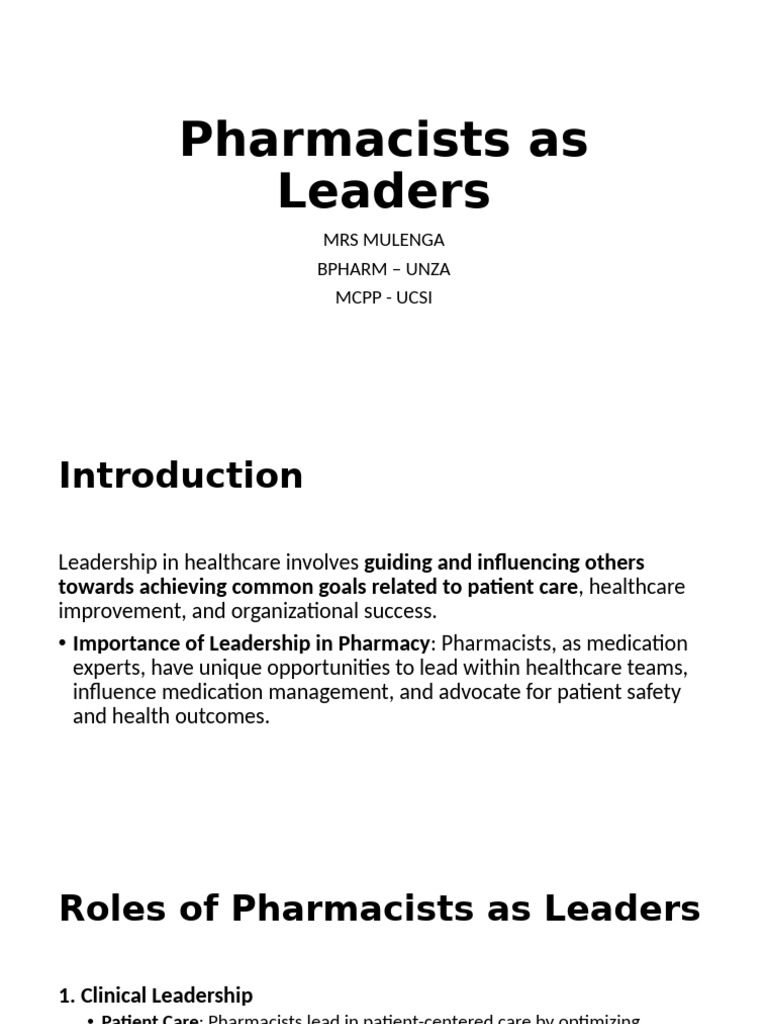 Pharmacists As Leaders | PDF