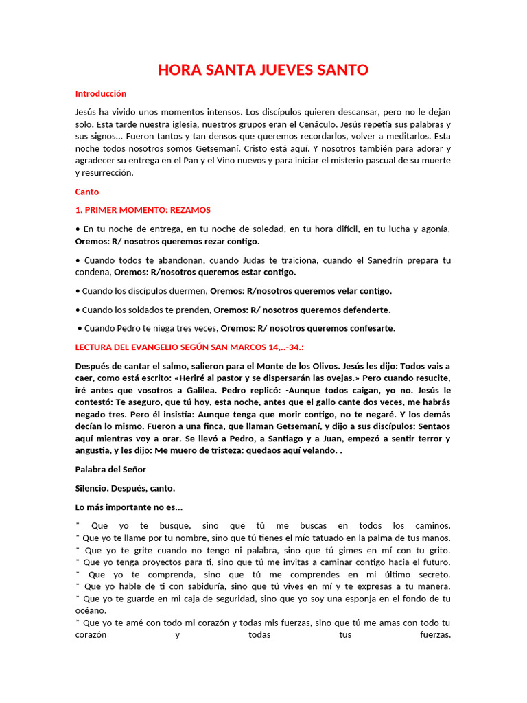 Hora Santa Jueves Santo | PDF