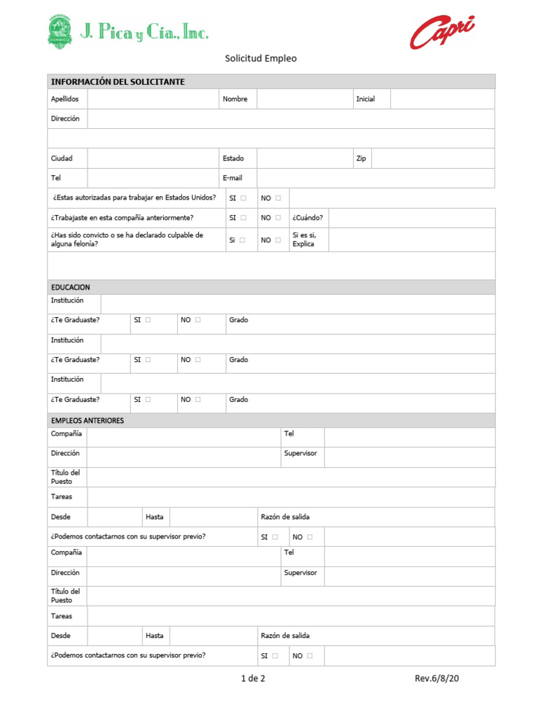 Solicitud de Empleo Capri Regular | PDF