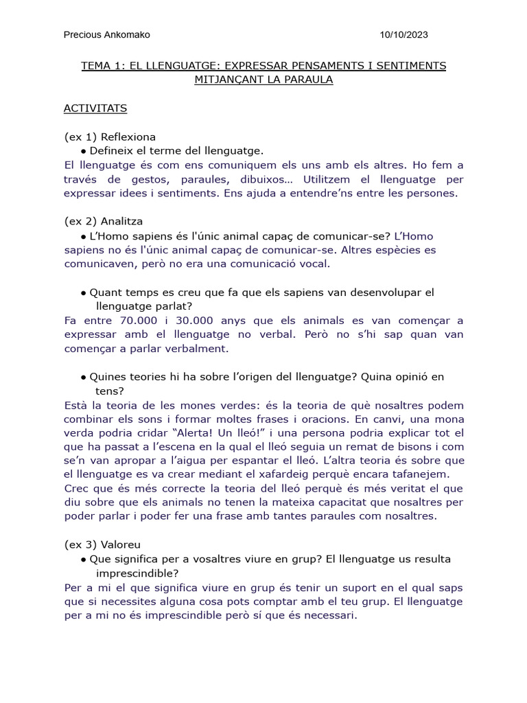 Treball Tema 1 El Llenguatge Socials | PDF