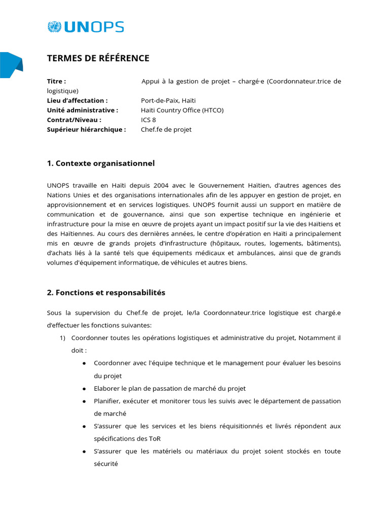 Termes de Référence - Appui À La Gestion de Projet - Chargé e ...