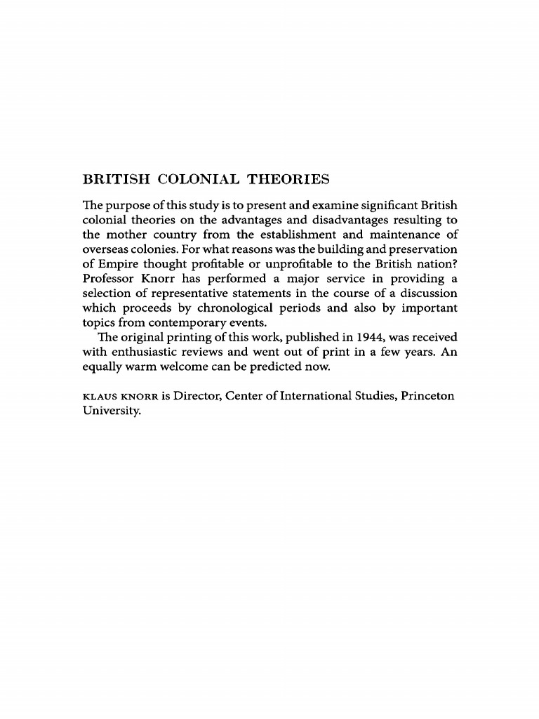 British Colonial Theories 1570 1850 by Klaus Knorr Harold Innis | PDF