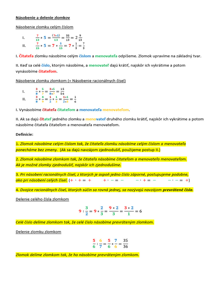 Nasobenie A Delenie Zlomkov | PDF
