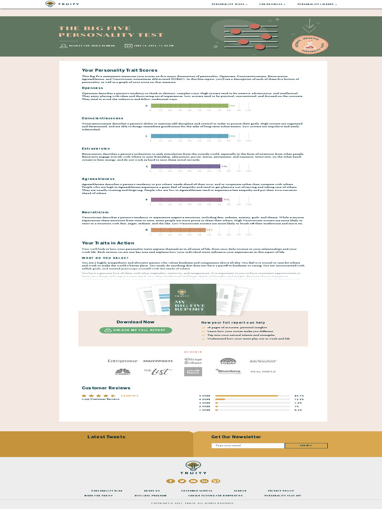 The Big Five Personality Test - Truity | PDF