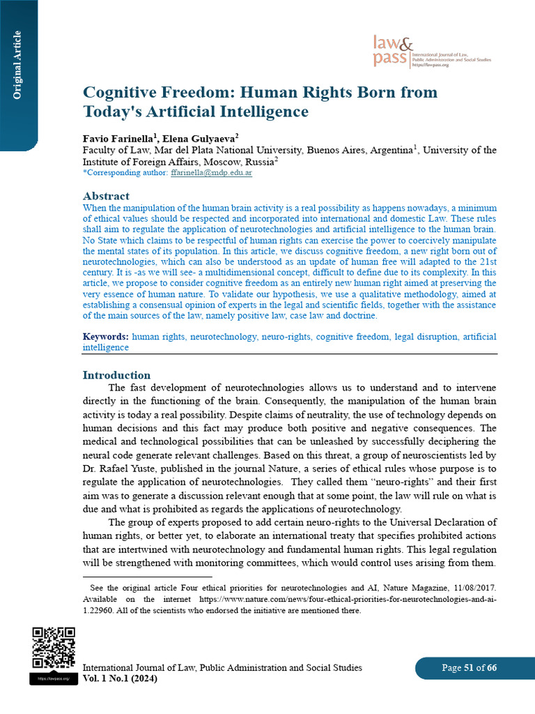 Cognitive Freedom Human Rights Born From Todays Artificial Intelligence ...