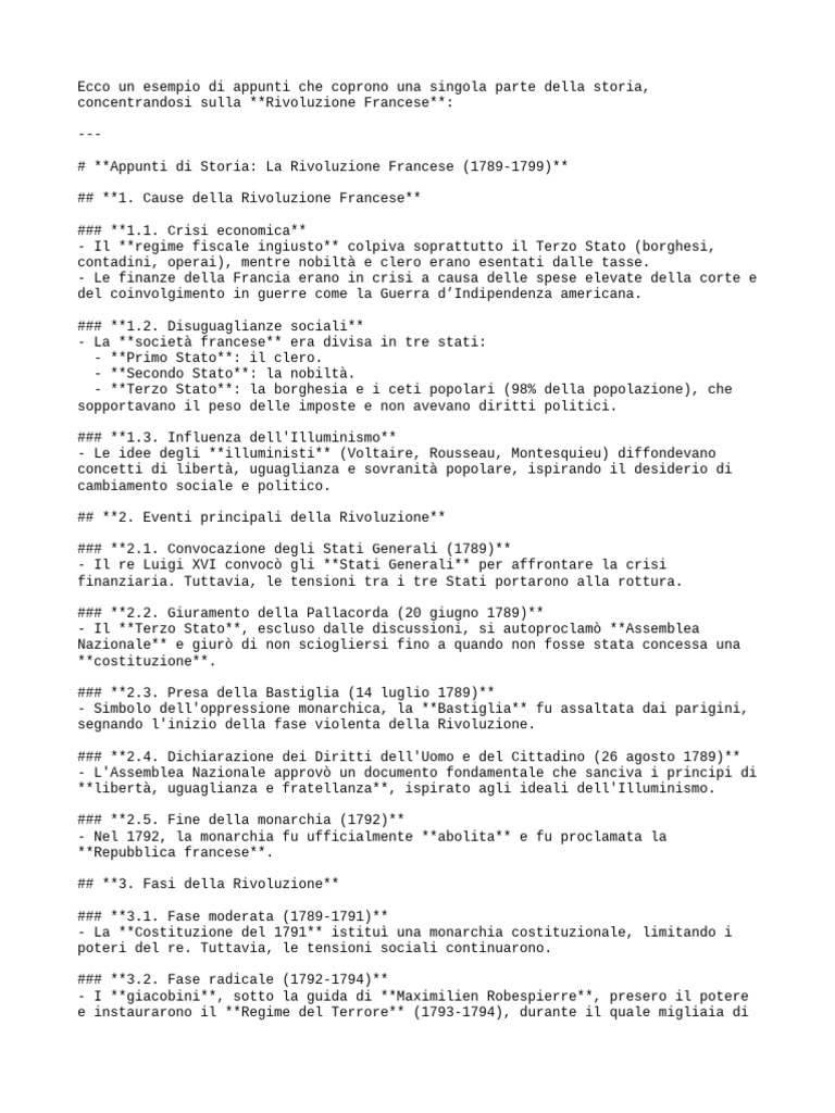 Appunti Di Storia La Rivoluzione Francese (1789-1799) | PDF