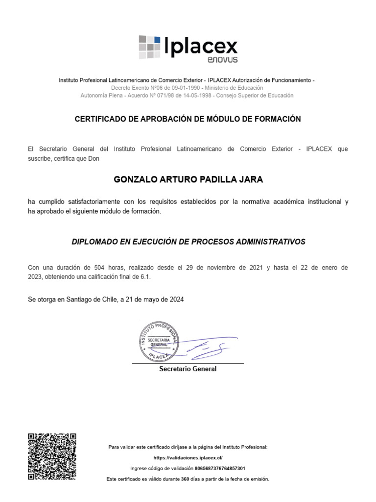 Certificado de Aprobacion | PDF