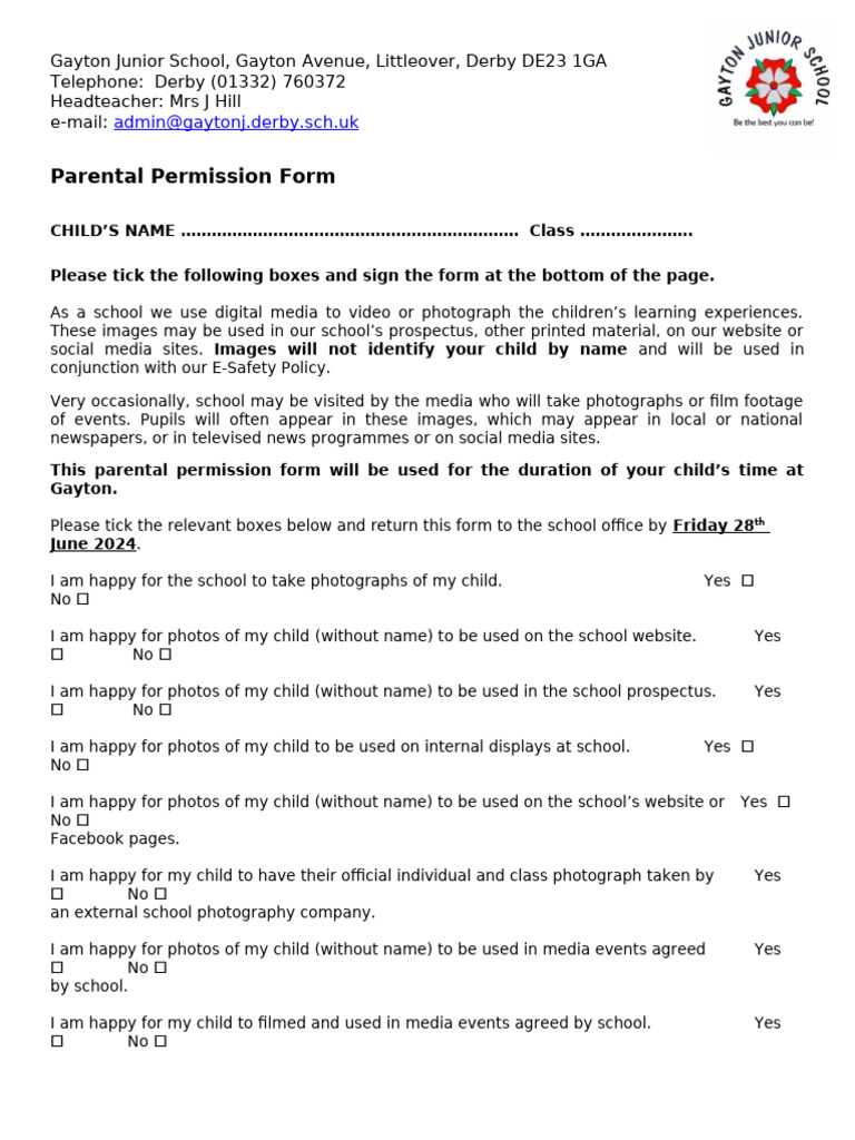 Parental Permission Form 2024 | PDF