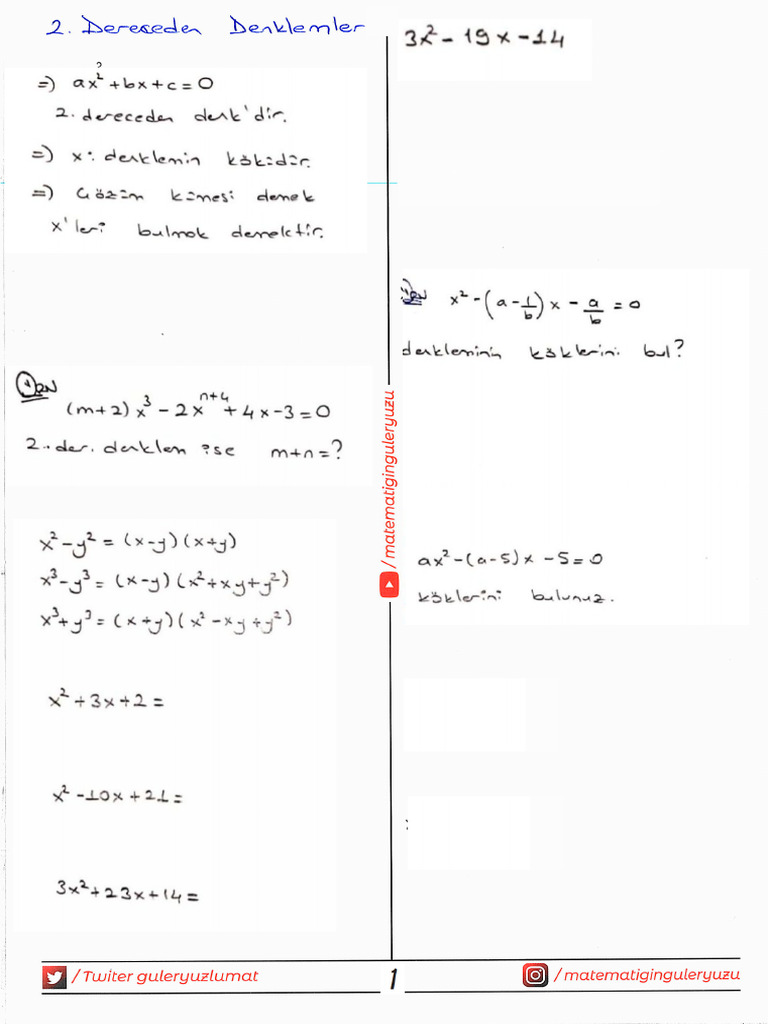 2 Dereceden Denklemler Final 2023 | PDF