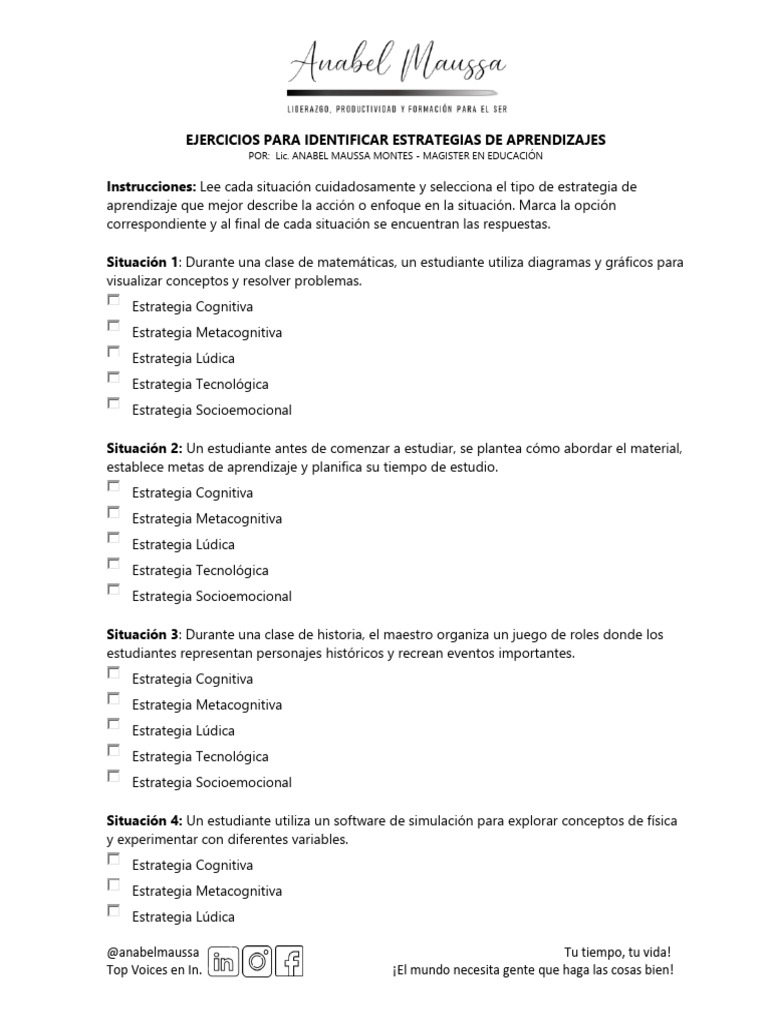 Ejericio 1 - Identificacion de Estrategias de Aprendizaje | PDF