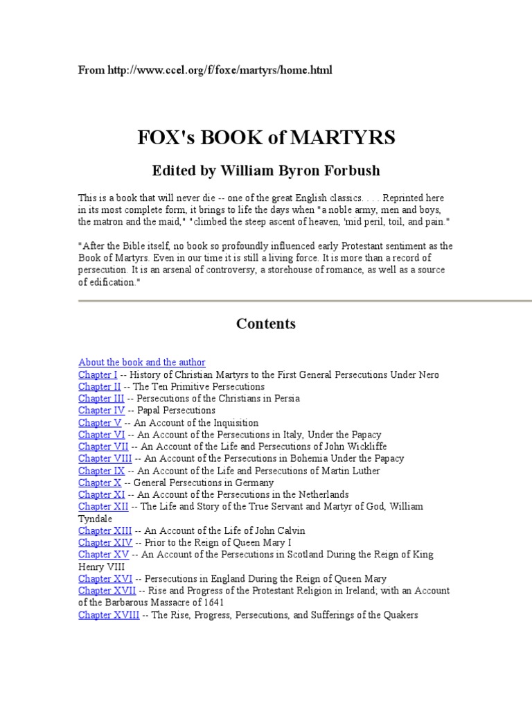 Fox'S Book of Martyrs: Edited by William Byron Forbush | PDF