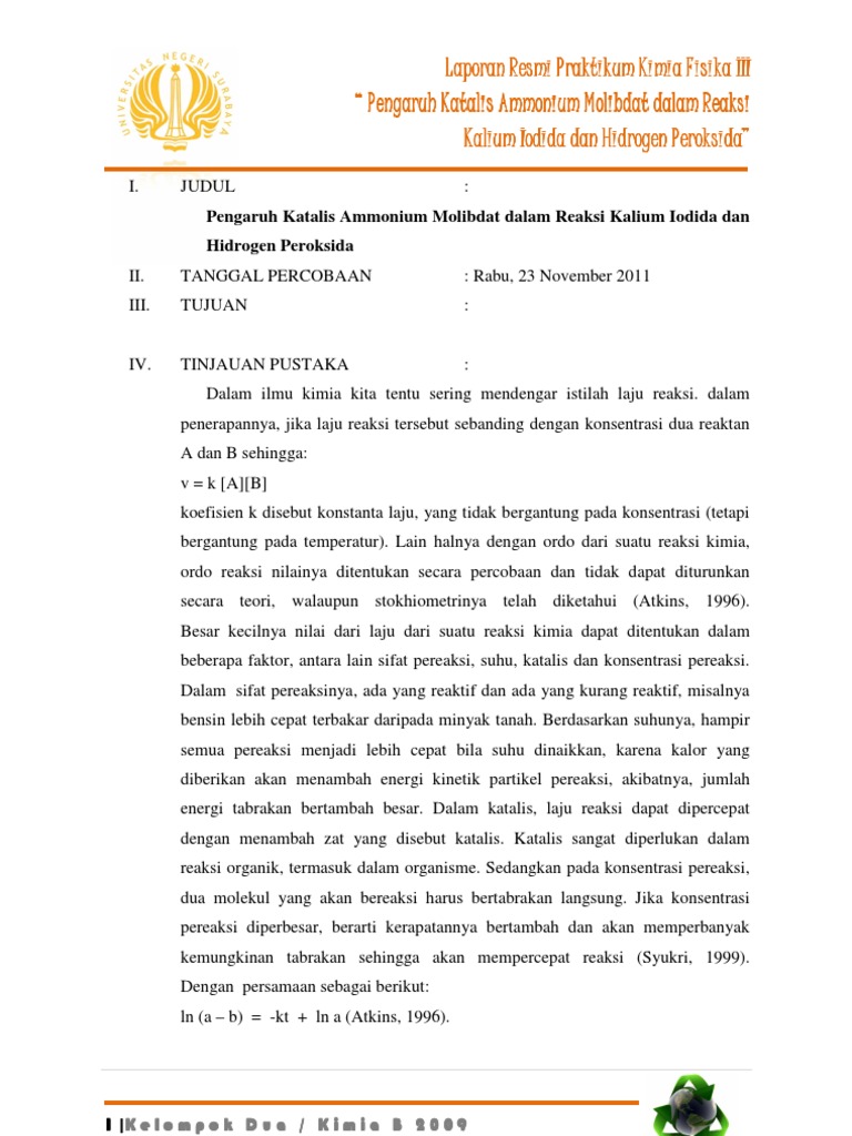 KIMIA FISIKA III - Pengaruh Katalis Ammonium Molibdat Dalam Reaksi ...