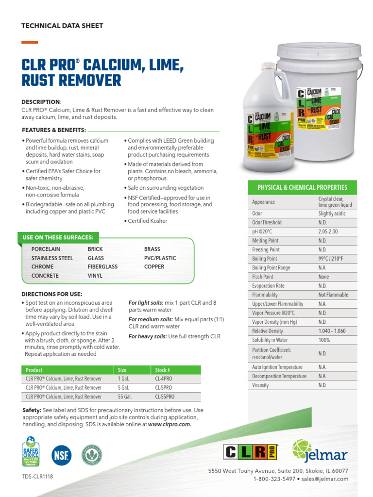 CLR Pro Calcium Lime Rust Remover Tds | PDF
