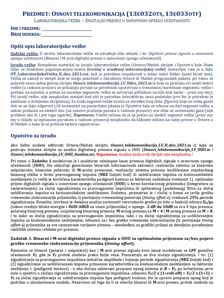 Vezba 5 - Digitalni Prenos U OOU | PDF