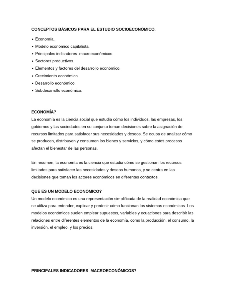 2 CONCEPTOS BÁSICOS PARA EL ESTUDIO SOCIOECONÓMICO Trabajo | PDF