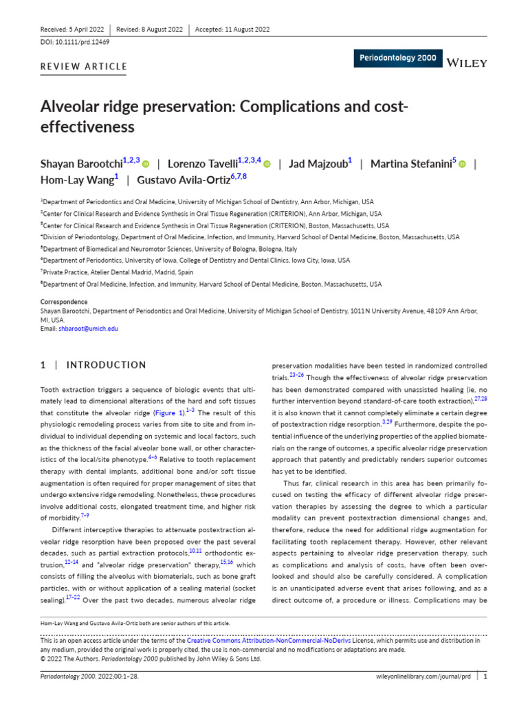 Alveolar Ridge Preservation Complications and Cost | PDF