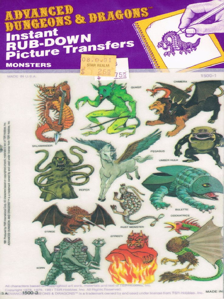 AD&D Instant Rub-Down Picture Transfers Monsters | PDF