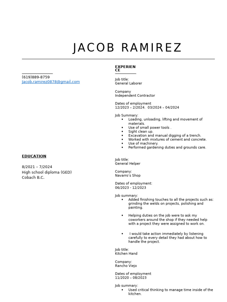 Jacob Ramirez Resume. | PDF