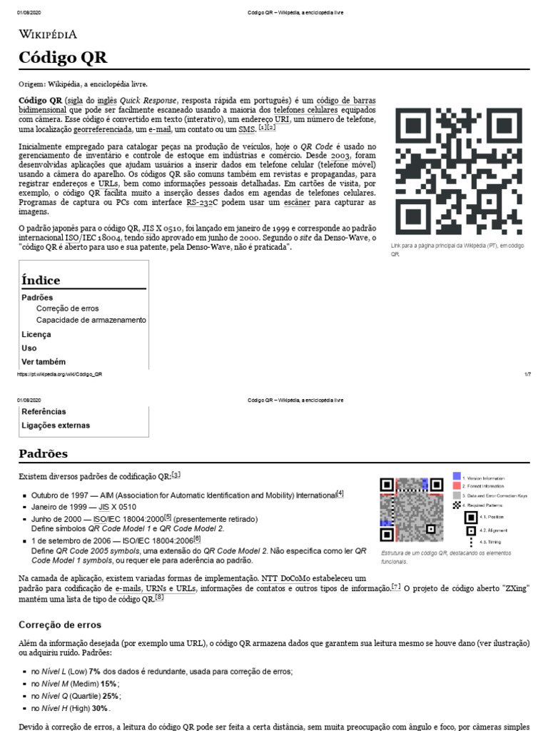 Codigo QR - Wikipedia, A Enciclopedia Livre | PDF | Código QR | Informática