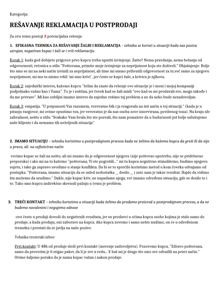 Rešavanje Reklamacija U Postprodaji | PDF