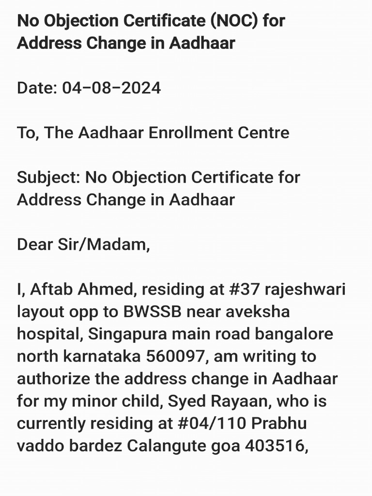 Address Change Noc | PDF