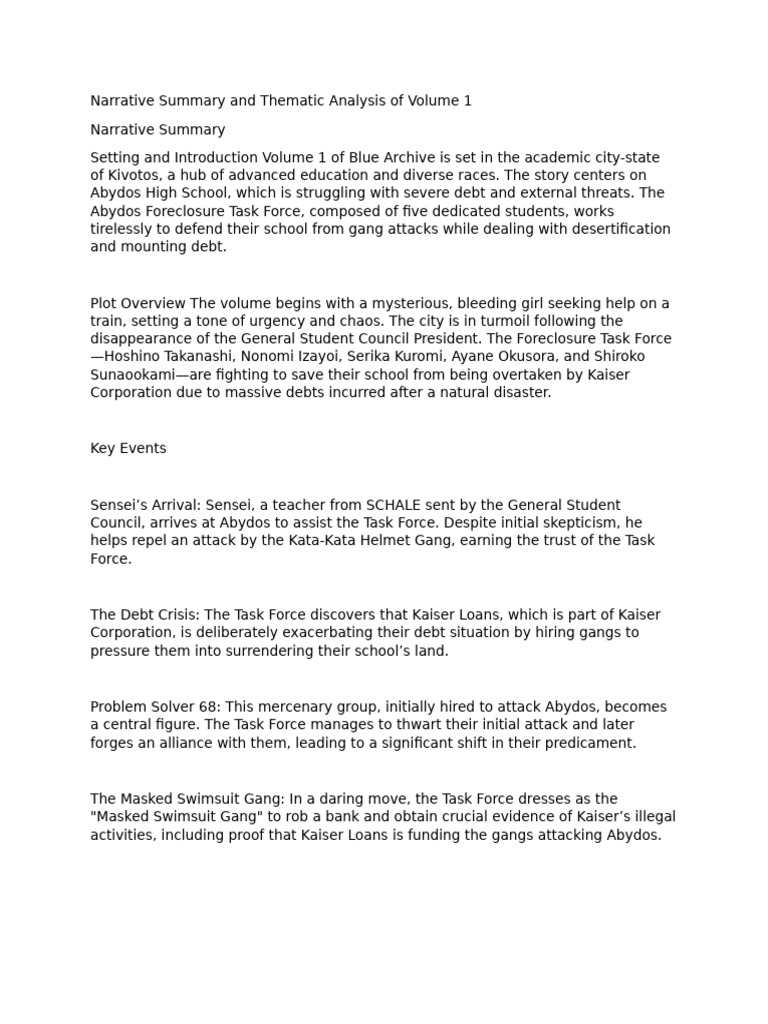 Narrative Summary and Thematic Analysis of Blue Archive Volume 1 | PDF