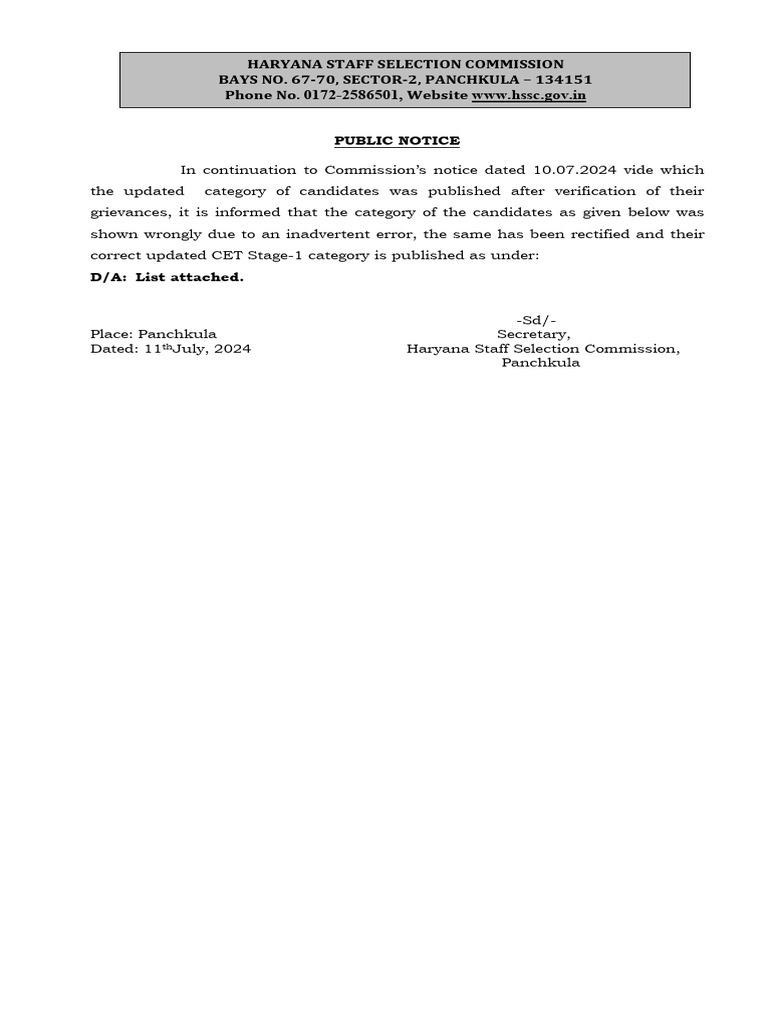 61177-Public Notice For Correction of Category. | PDF