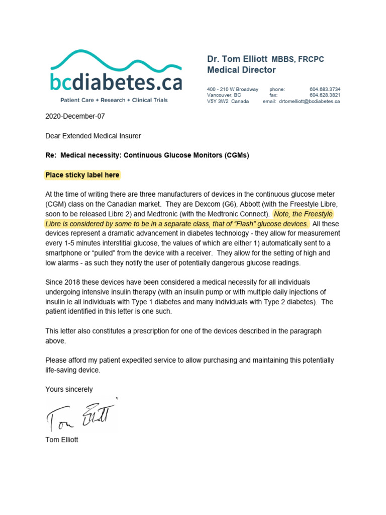 CGM Letter of Medical Necessity | PDF