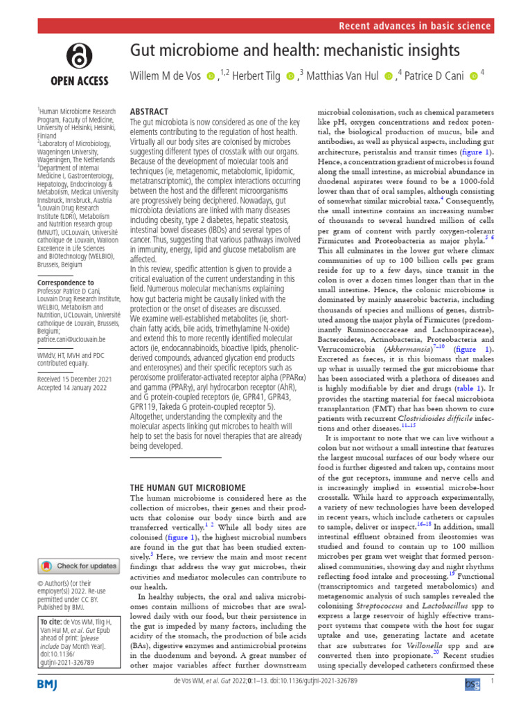 Gut Microbiome and Health - Mechanistic Insights | PDF ...