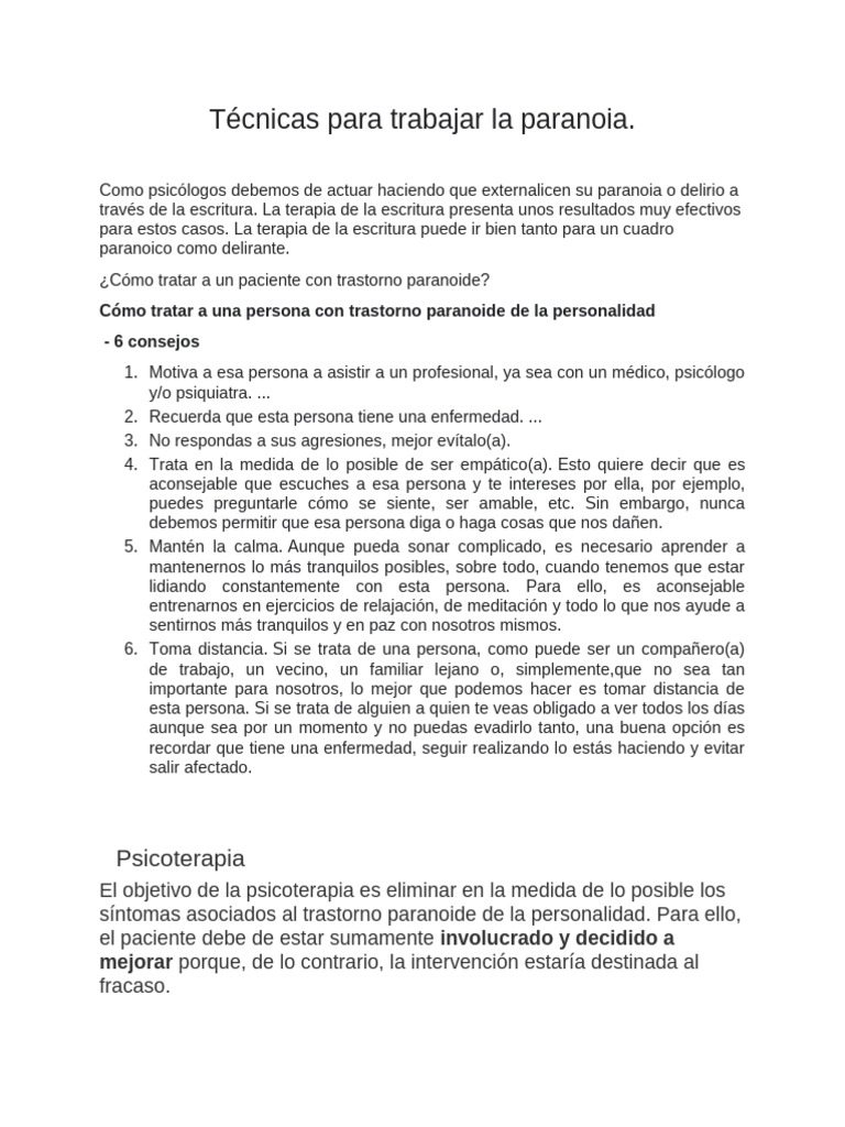 Técnicas para Trabajar La Paranoia - Info General | PDF