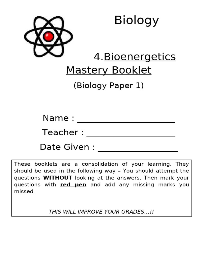 Bioenergetics - Paper 1 | PDF
