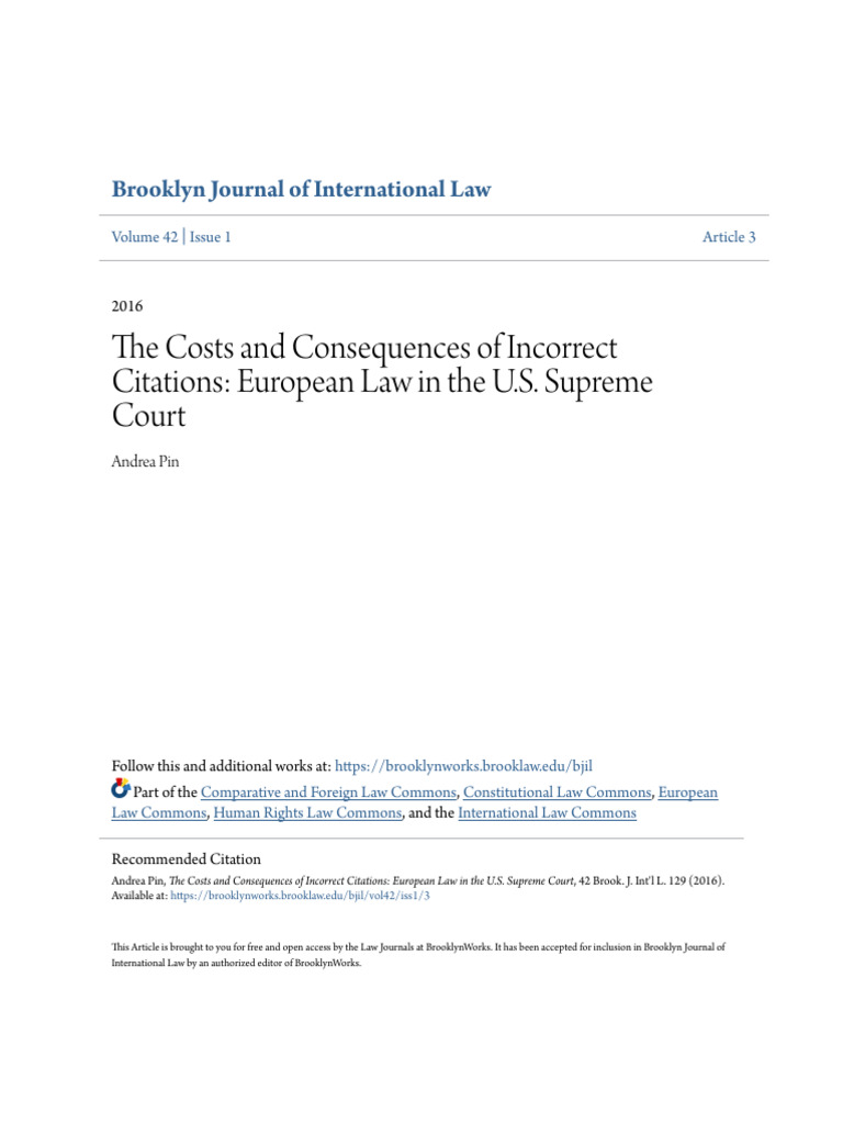 The Costs and Consequences of Incorrect Citations - European Law I | PDF