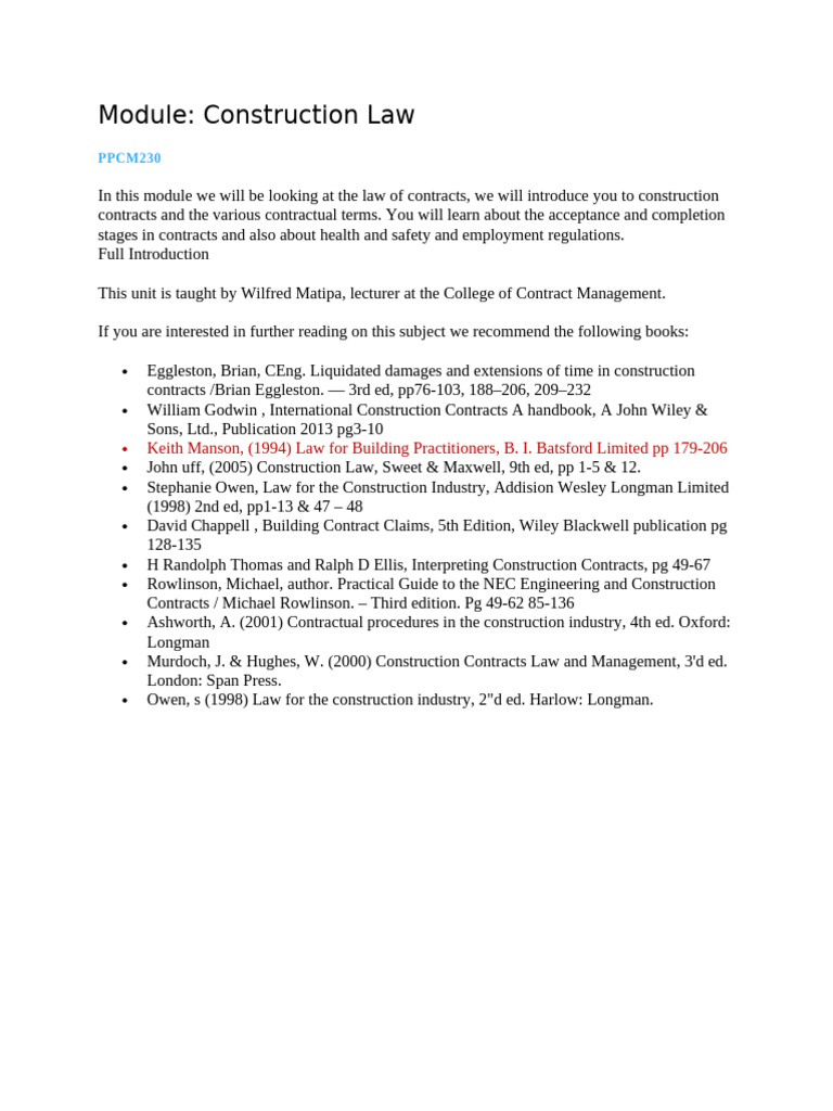 Overview of Construction Contract Law | PDF