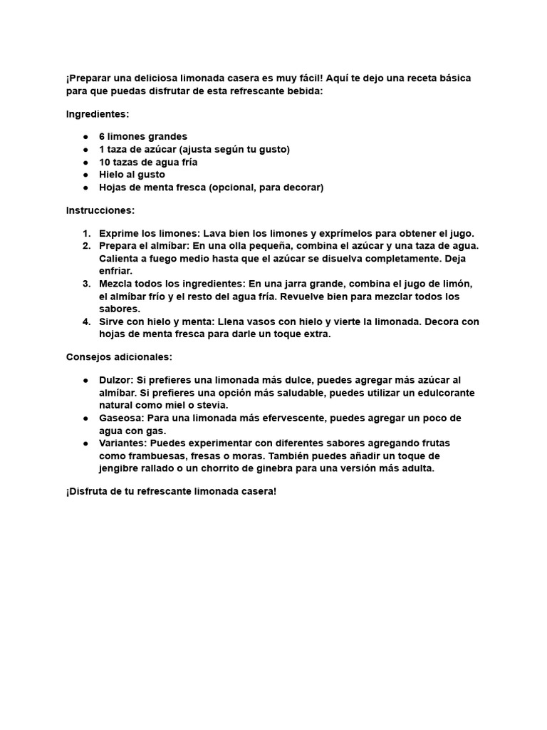 Como Hacer Una Limonada | PDF