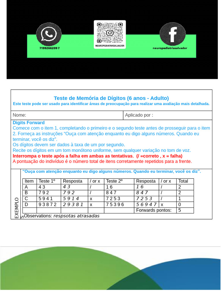 Digit Span Traduzido | PDF