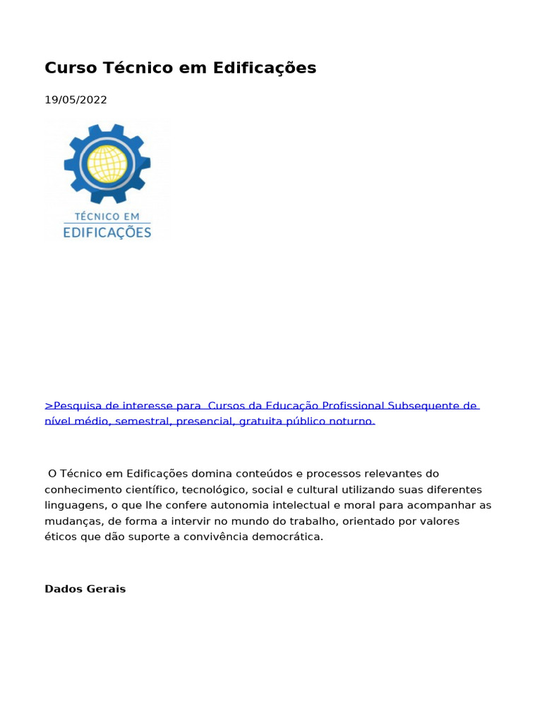 Curso Tecnico em Edificacoes | PDF