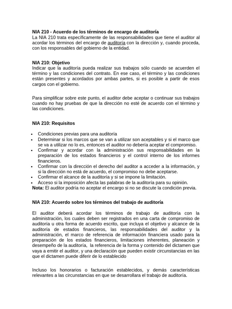 Acuerdos de Los Terminos Del Encargo de Auditoria | PDF