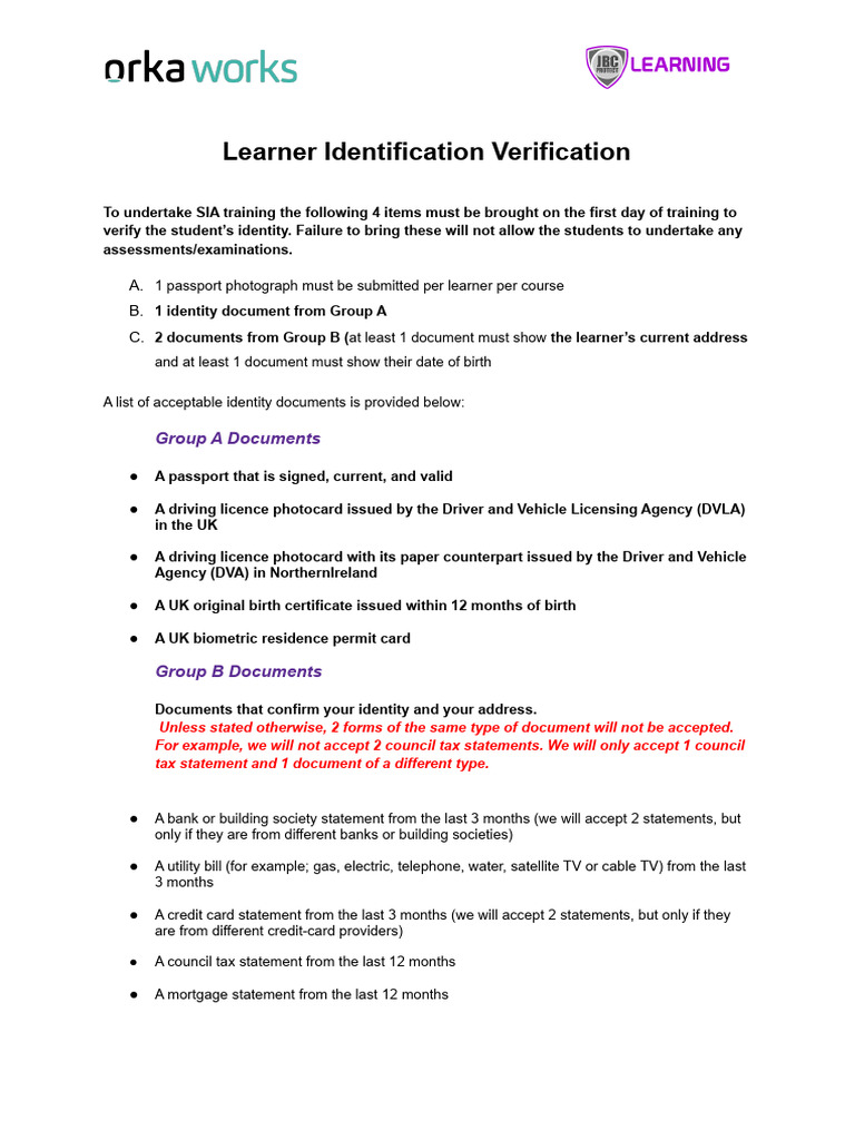 SIA Training ID Requirements | PDF