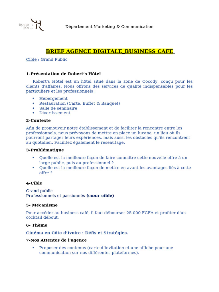 Brief - Agence - Digital - Brief Agence Digitale - Business Cafe | PDF